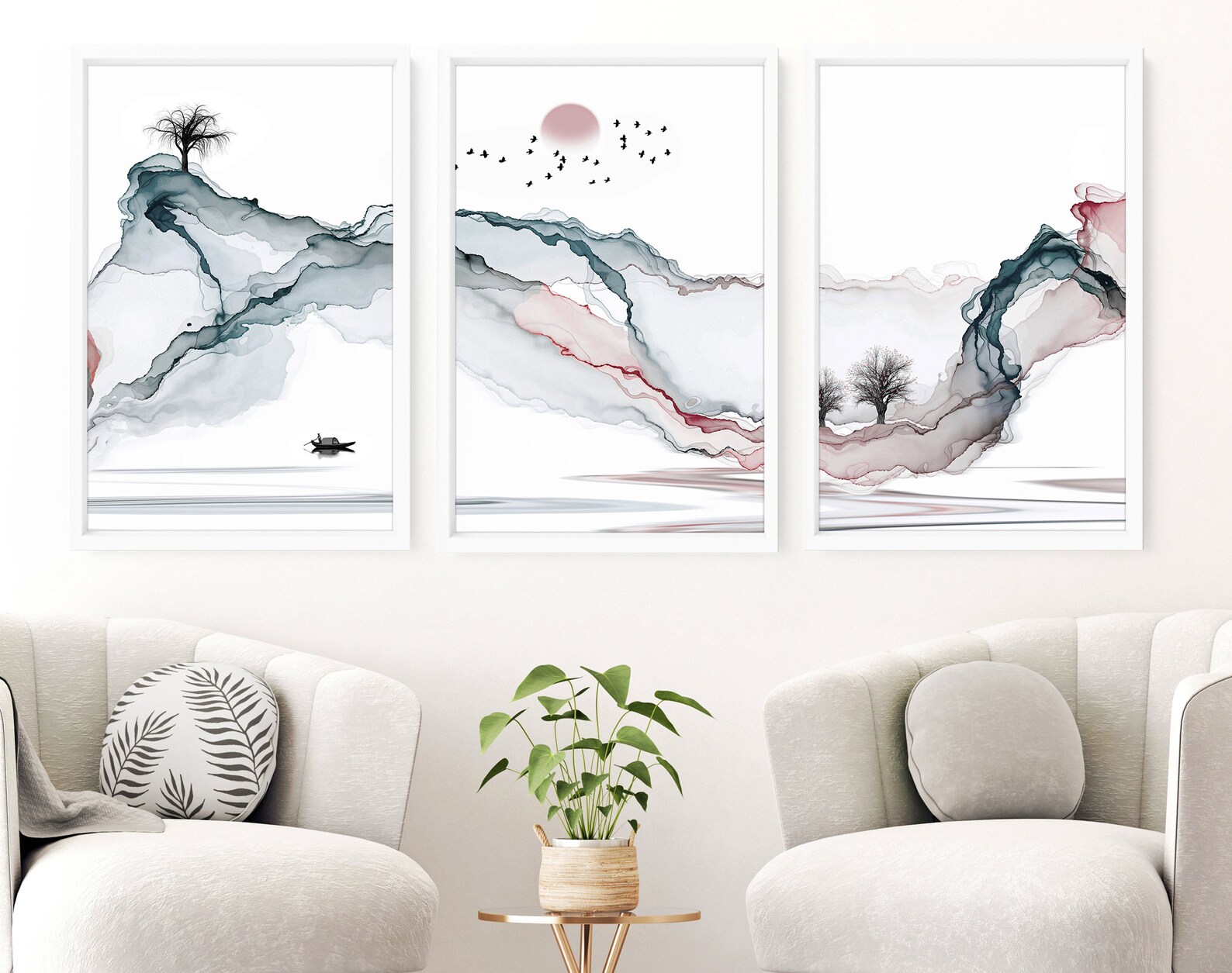 Calming Watercolor Painting Print Set of 3 Minimalist Wall - Etsy