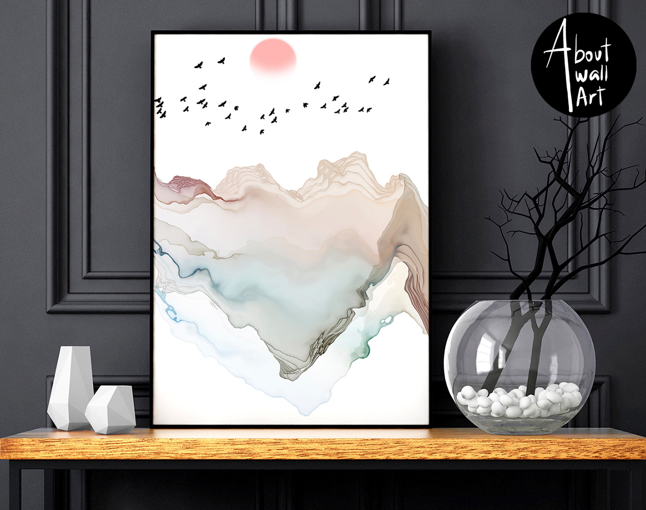 Calming Watercolor Painting Print Set of 3 Minimalist Wall | Etsy