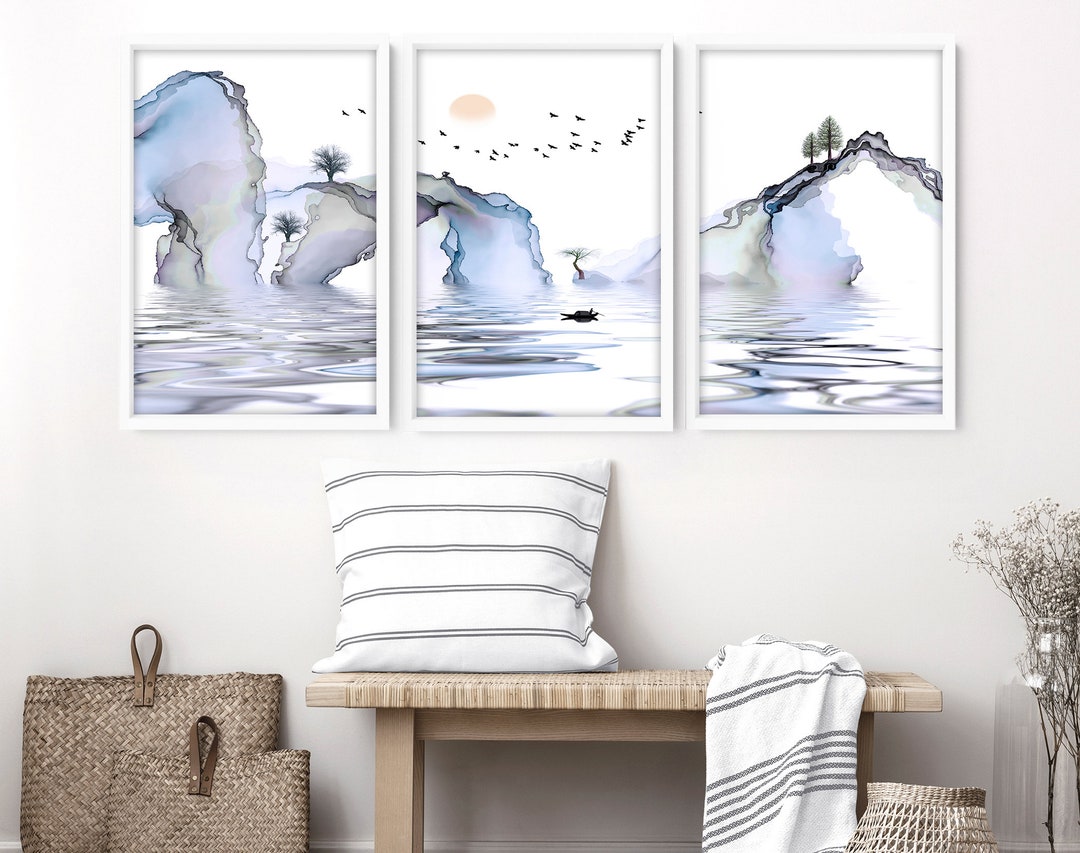 Calming Watercolor Painting Print Set of 3 Minimalist Wall - Etsy