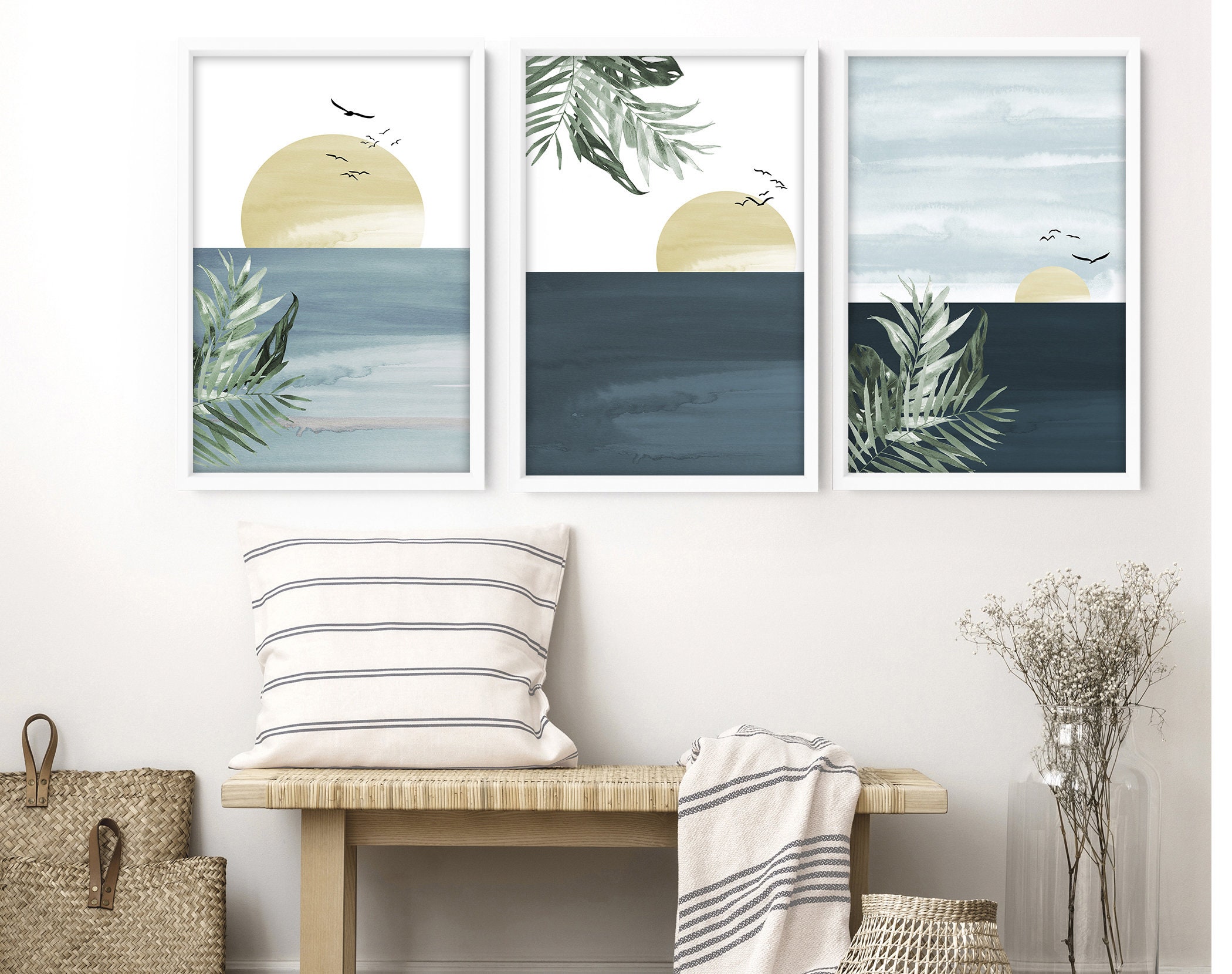 Calming Watercolor Painting Print Set of 3 Beach Decor Wall | Etsy