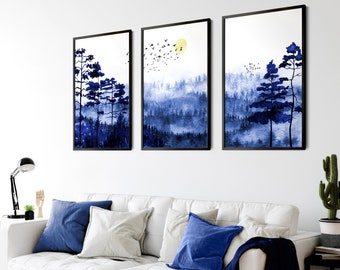 Calming Watercolor Painting Print Set of 3 Minimalist Wall - Etsy