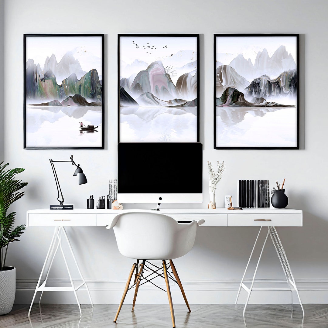 Zen Japanese Sunset Landscape Office Desk Decor for Woman or Men Set of ...
