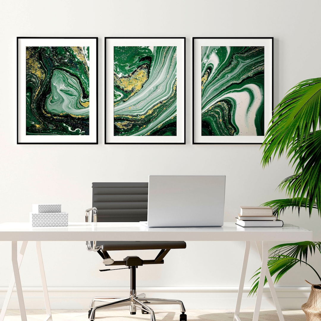 Sage Green Office Desk Decor and Women Set X 3 Framed Wall Art Prints ...