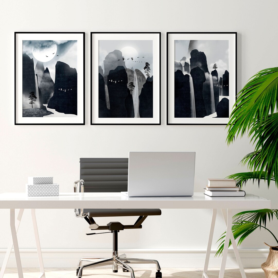 Calming Realistic Landscape Print Home Office Decor for Men| Set of 3 ...