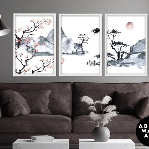 Japanese Modern Wall Art Set of 4 Prints Japan Minimalist | Etsy