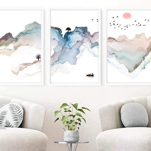 Calming Watercolor Painting Print Set of 3 Beach Decor Wall - Etsy