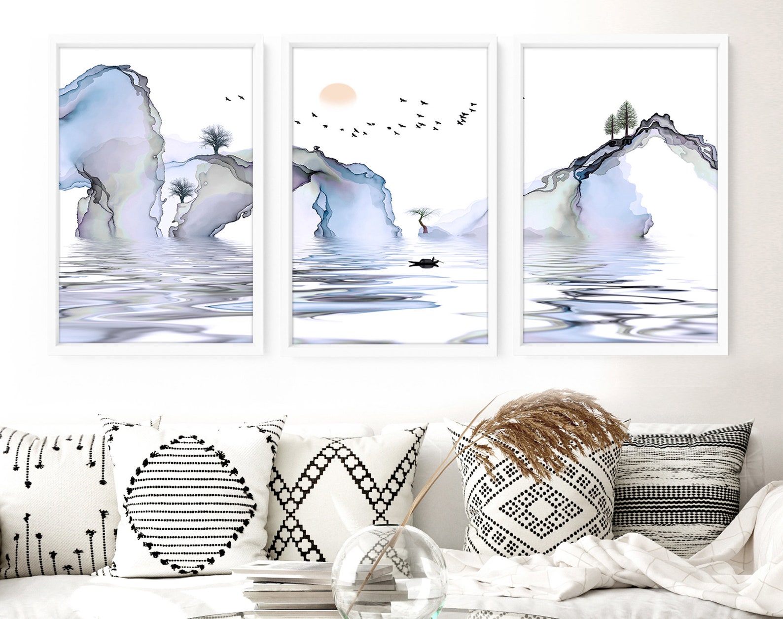 Calming Watercolor Painting Print Set of 3 Minimalist Wall - Etsy