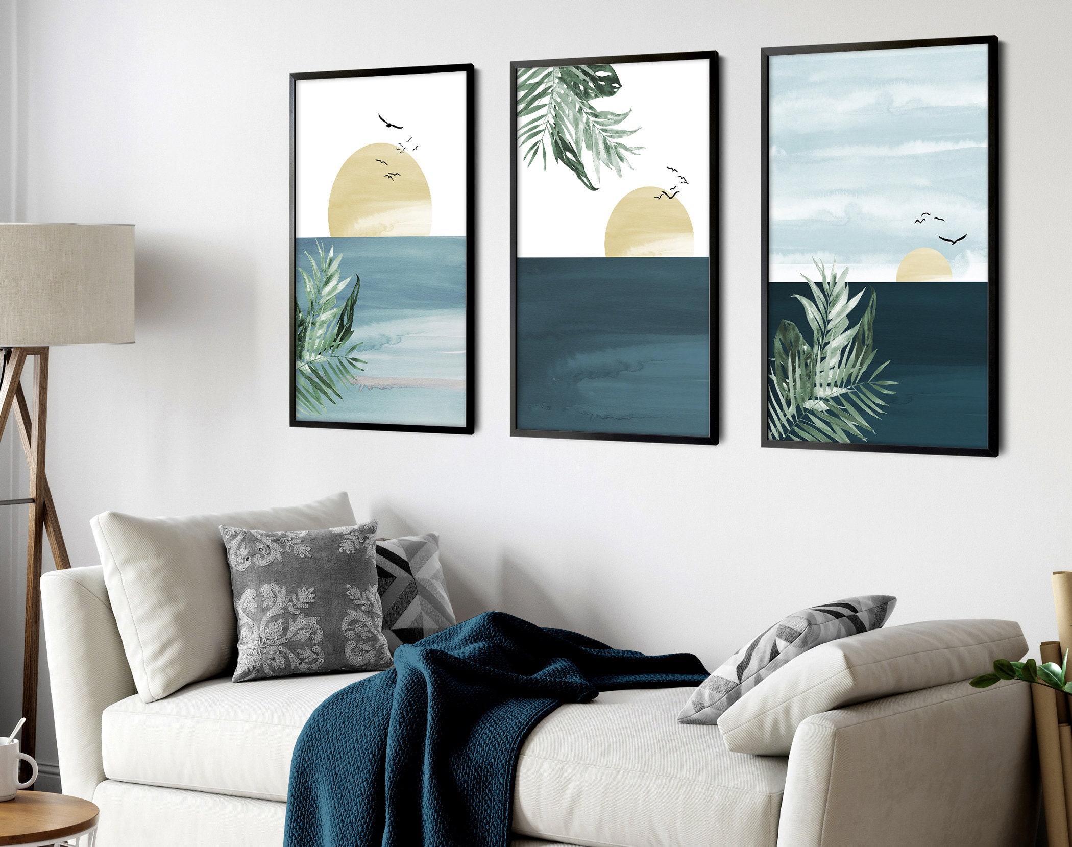 Calming Watercolor Painting Print Set of 3 Beach Decor Wall - Etsy