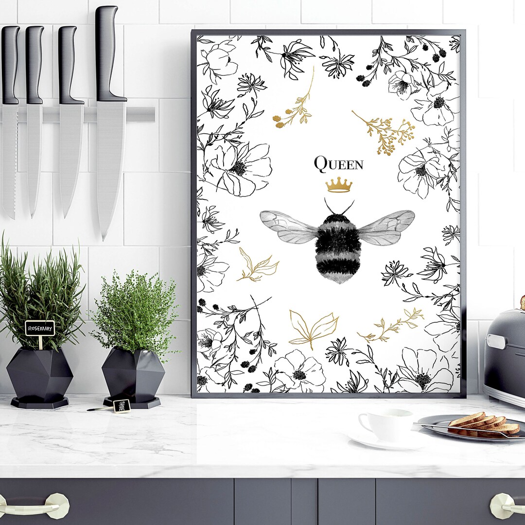 Queen Bee Cottage Core Wall Art Decor, Cottagecore Art Prints, Floral ...