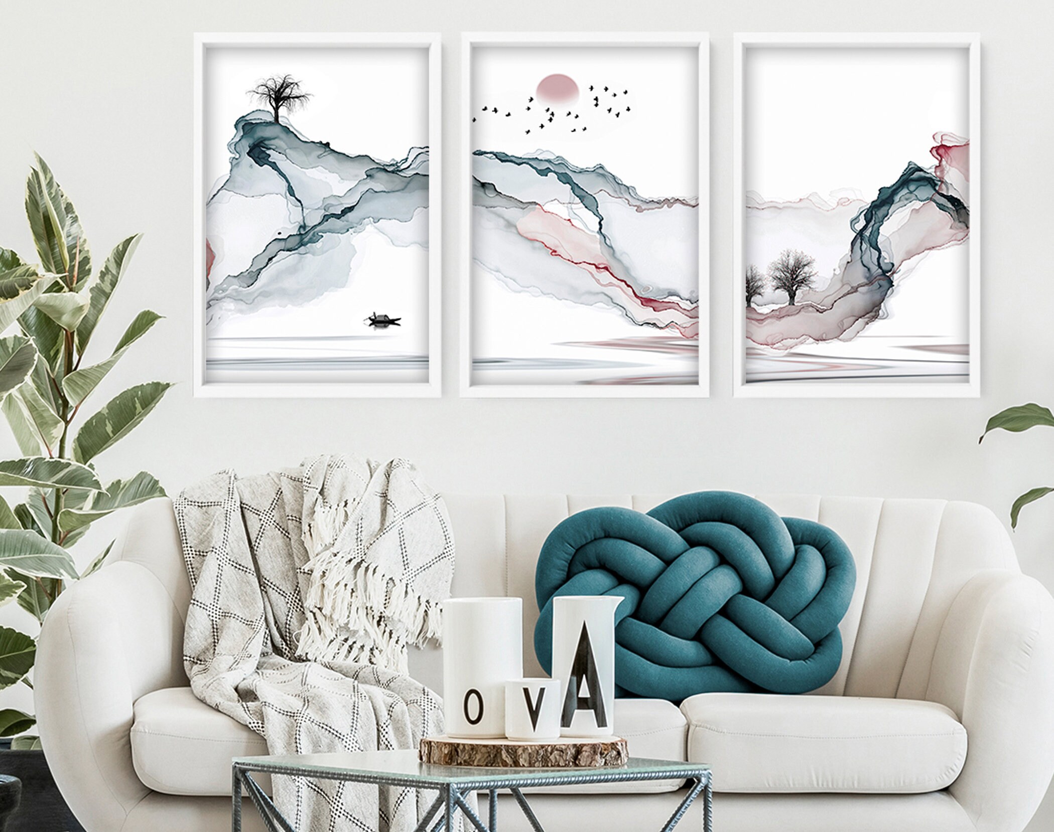 Calming Watercolor Painting Print Set of 3 Minimalist Wall | Etsy