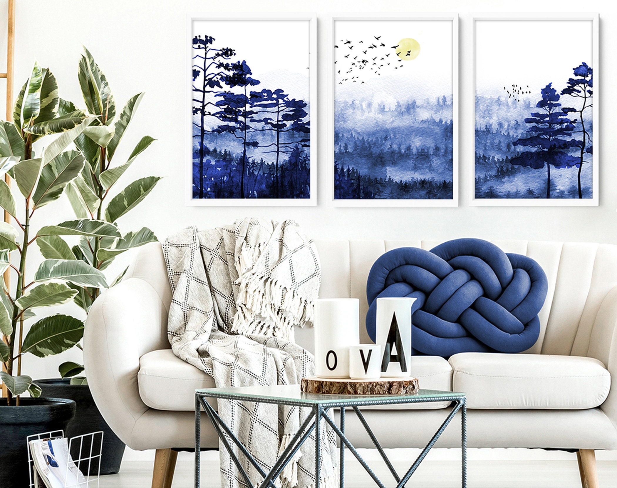 Calming Watercolor Painting Print Set of 3 Minimalist Wall | Etsy