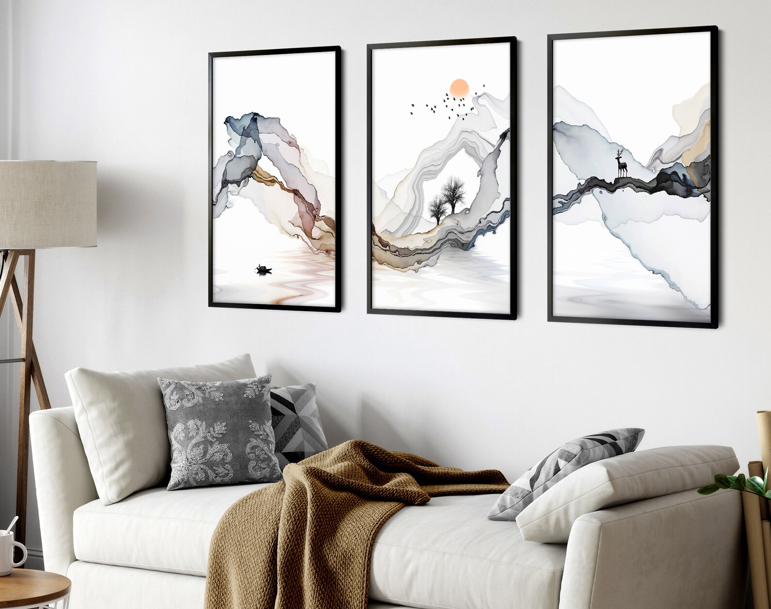 Calming Watercolor Painting Print Set of 3 Minimalist Wall - Etsy