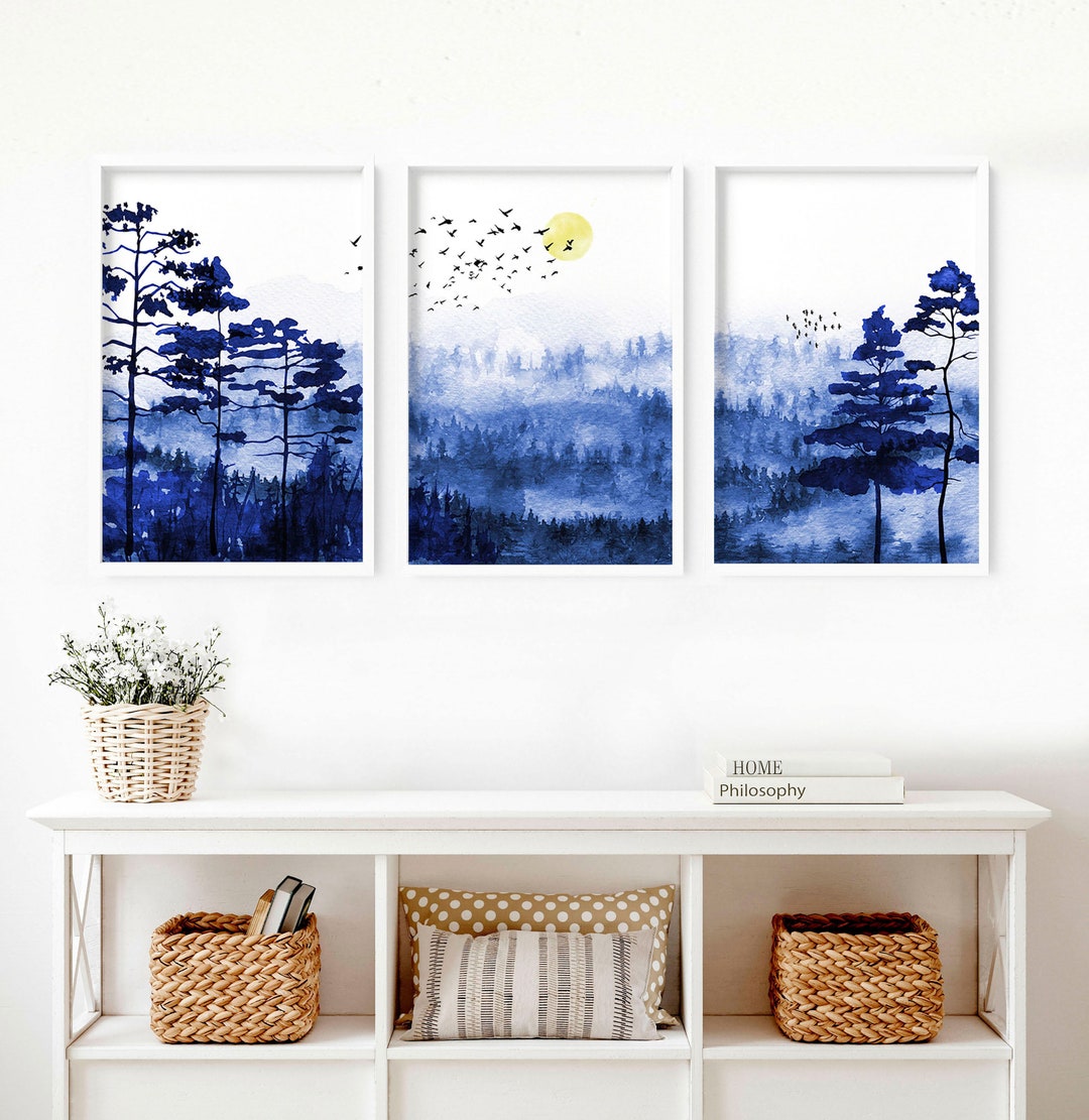 Calming Watercolor Painting Print | Set of 3 Minimalist Wall Prints ...