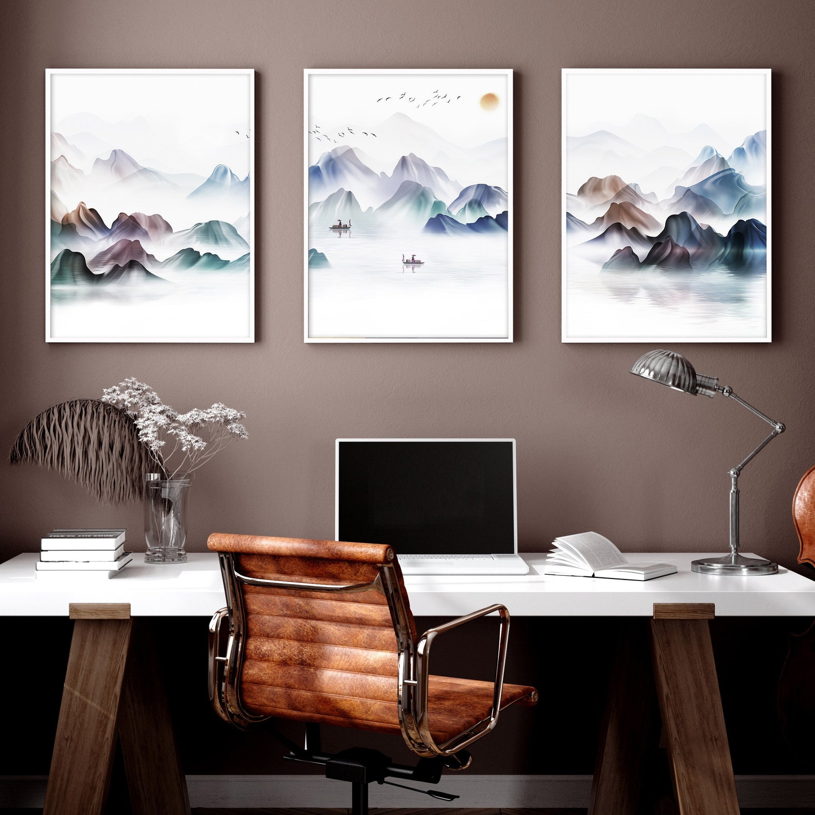 Calming Japanese Office Desk Decor for Men Set of 3 Framed - Etsy