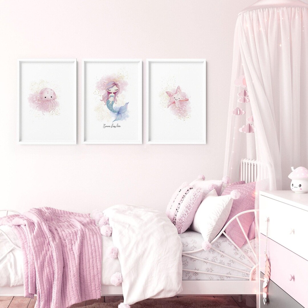 Bedroom Mermaid Decorations, Ocean Nursery Wall Art Prints, Set of 3 ...