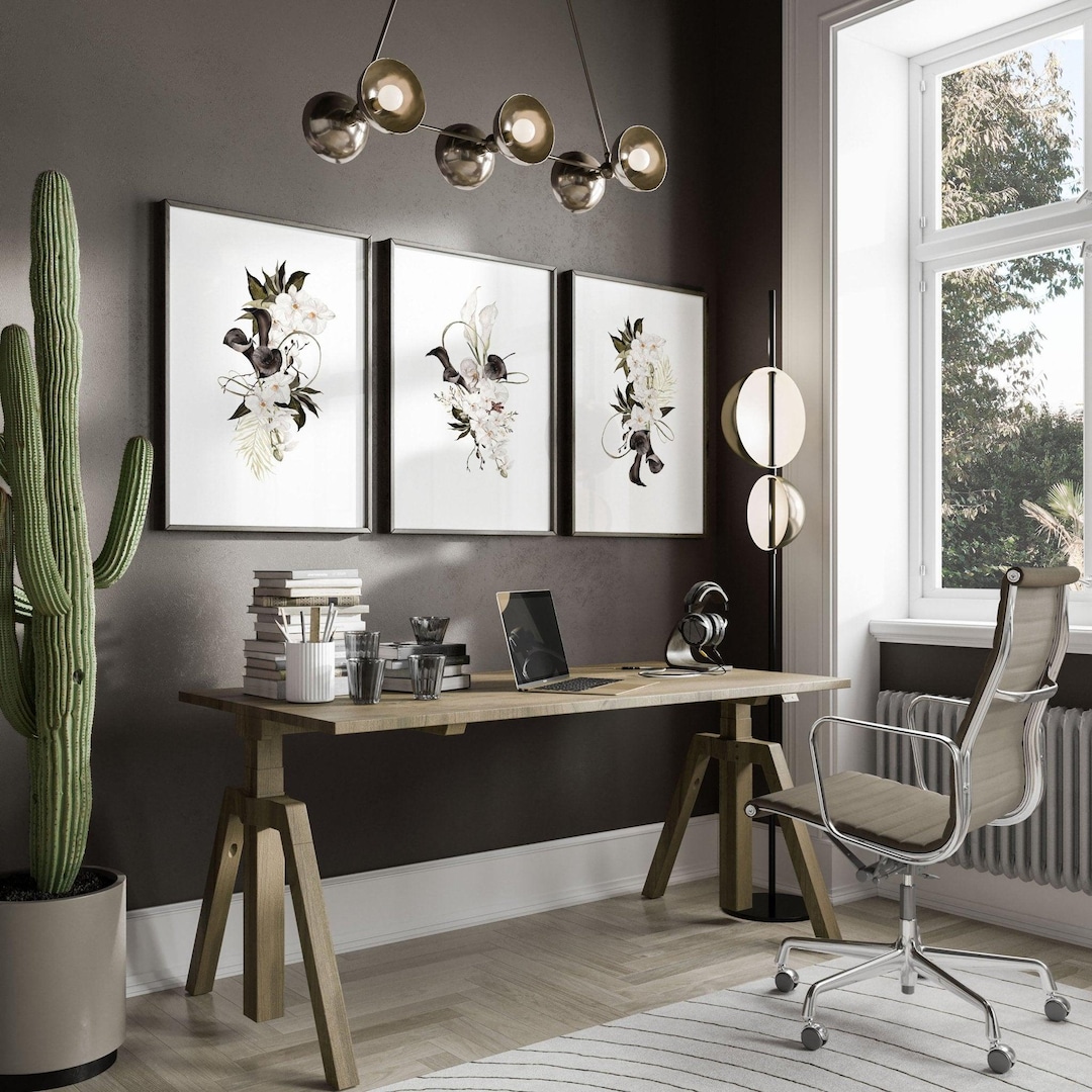 Botanical Illustration Set X 3 Wall Art, Home Office Desk Decor, Trendy ...
