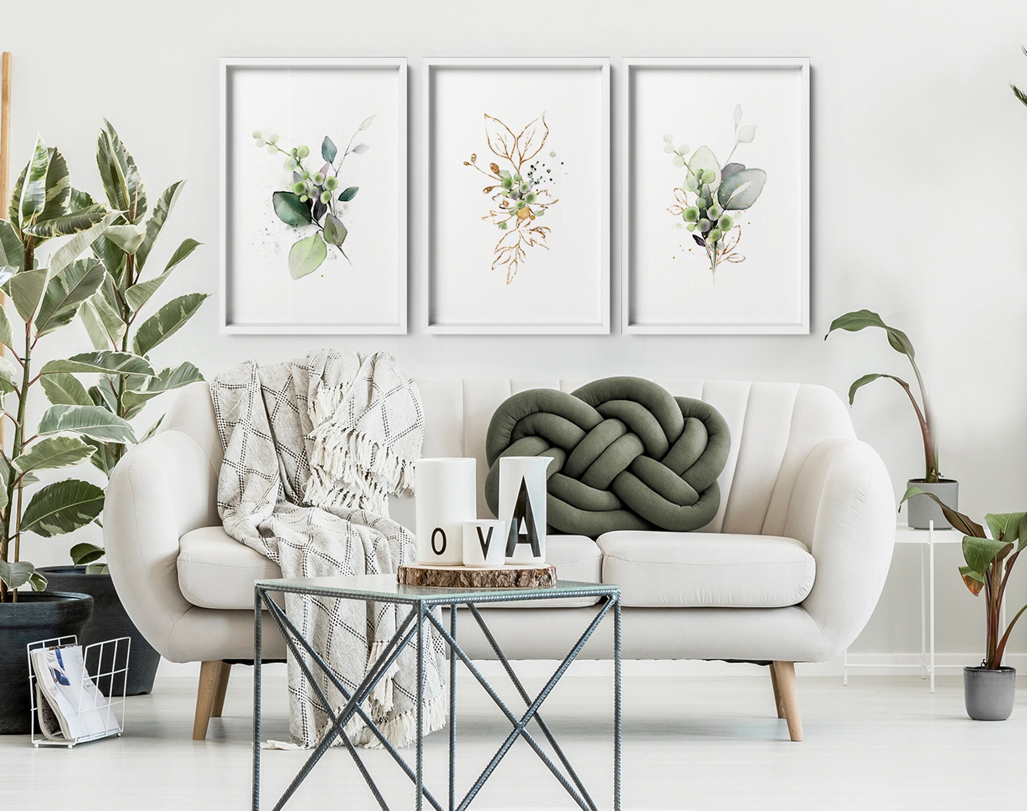 Botanical Watercolor Greenery Set of 3 Piece Wall Art Decor | Etsy