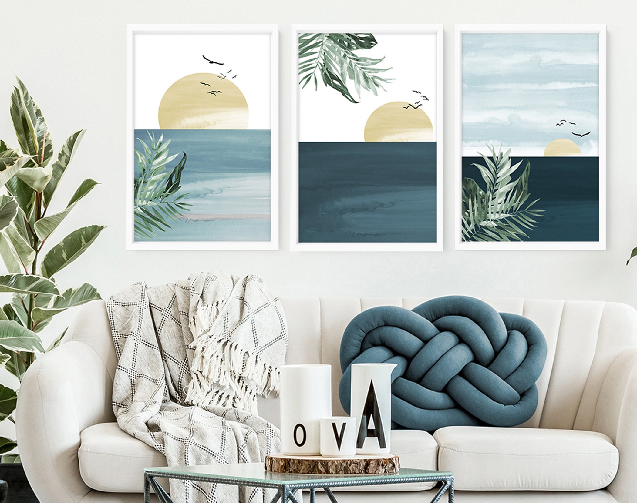 Calming Watercolor Painting Print Set of 3 Beach Decor Wall - Etsy