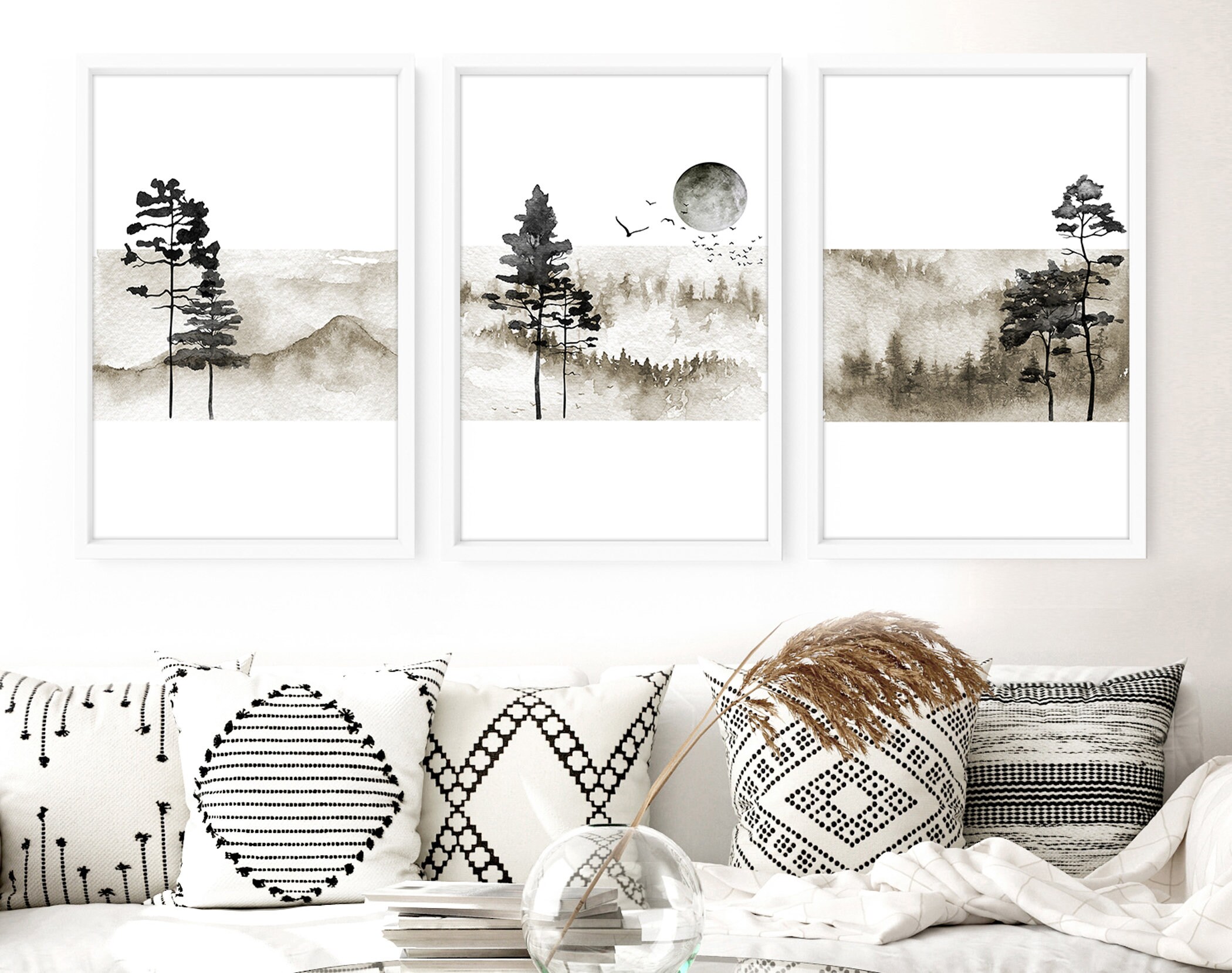 Trendy Nordic Earth Tone Set of 3 Framed Wall Art Prints for - Etsy UK