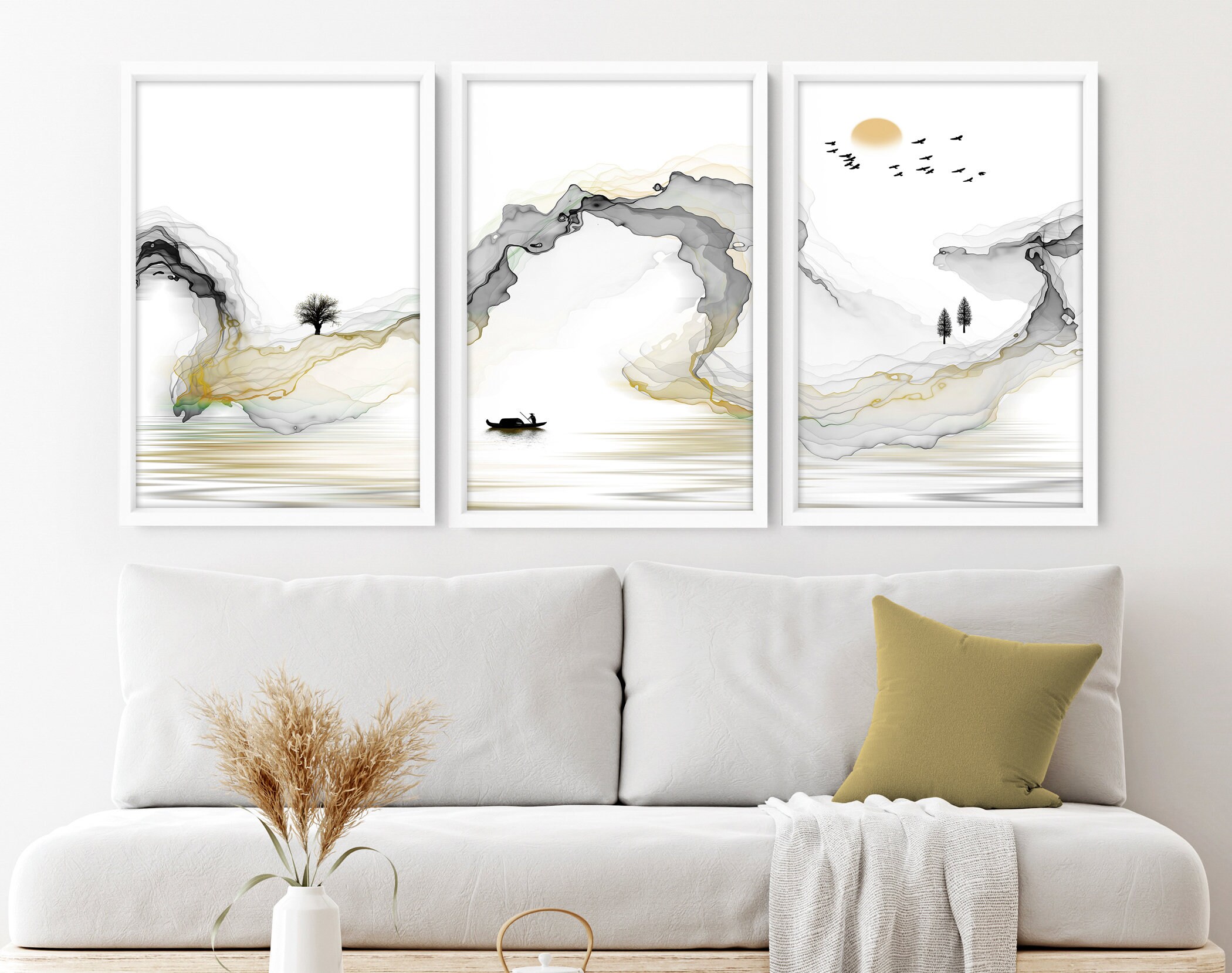 Calming Watercolor Painting Print Set of 3 Minimalist Wall | Etsy