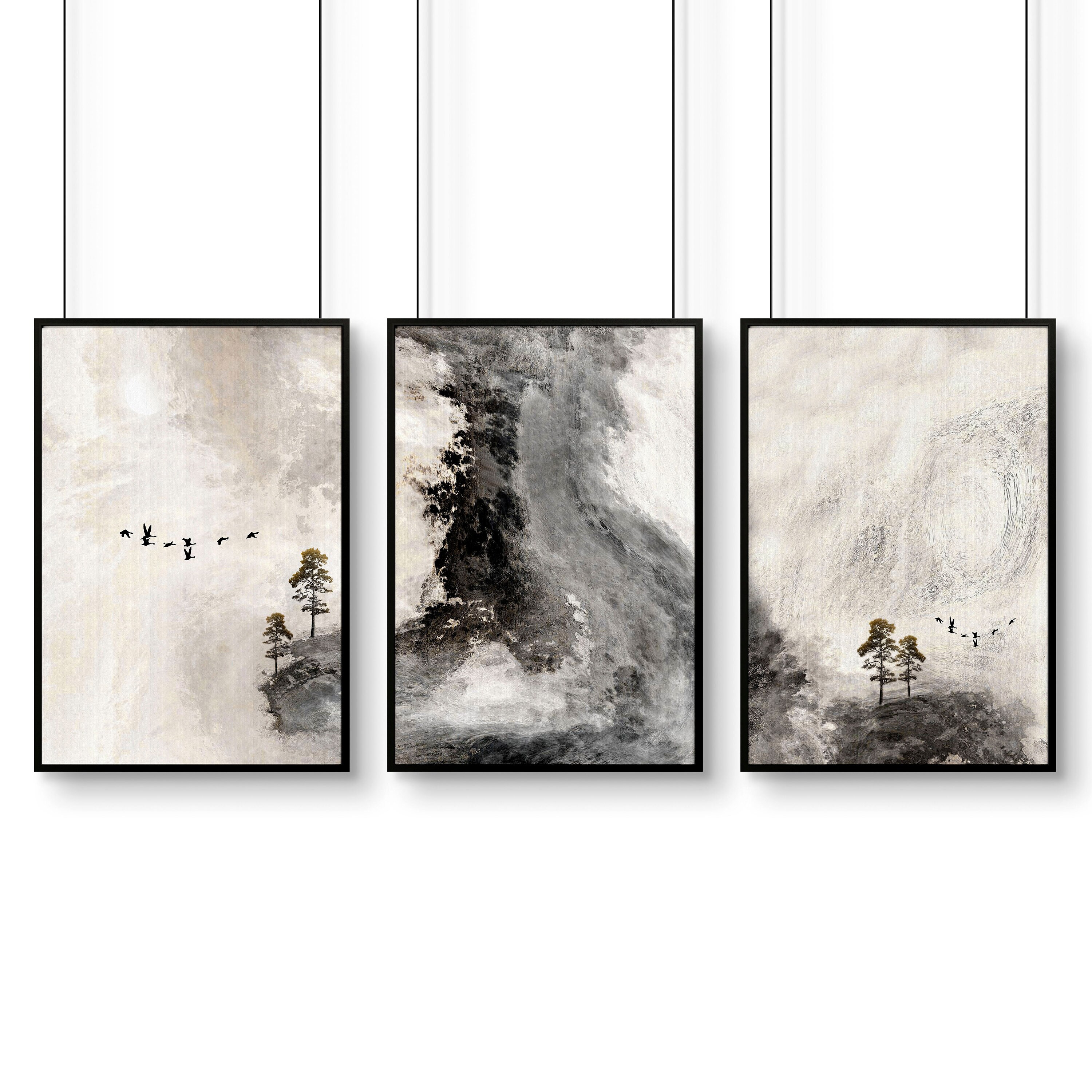 Earth Tone Landscape Painting Set of 3 Framed Wall Art Prints for a ...