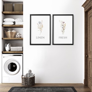 Laundry Room Home Decor Set of 2 Framed Wall Art Prints, Watercolour ...