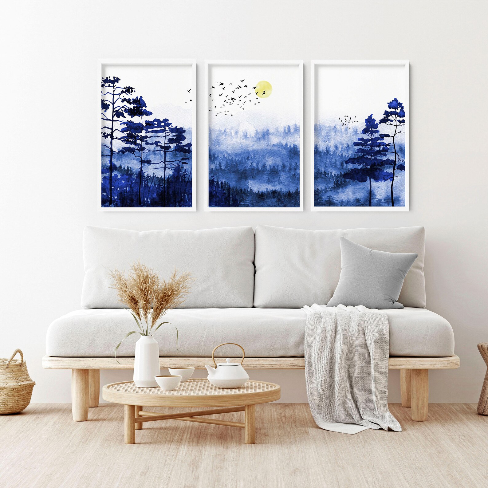 Calming Watercolor Painting Print | Set of 3 Minimalist Wall Prints ...