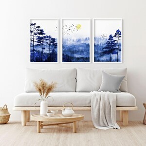 Calming Watercolor Painting Print | Set of 3 Minimalist Wall Prints ...