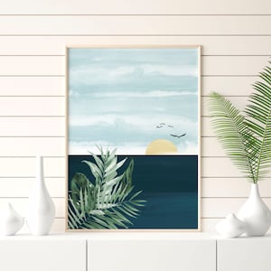 Calming Watercolor Painting Print | Set of 3 Beach Decor Wall Prints ...