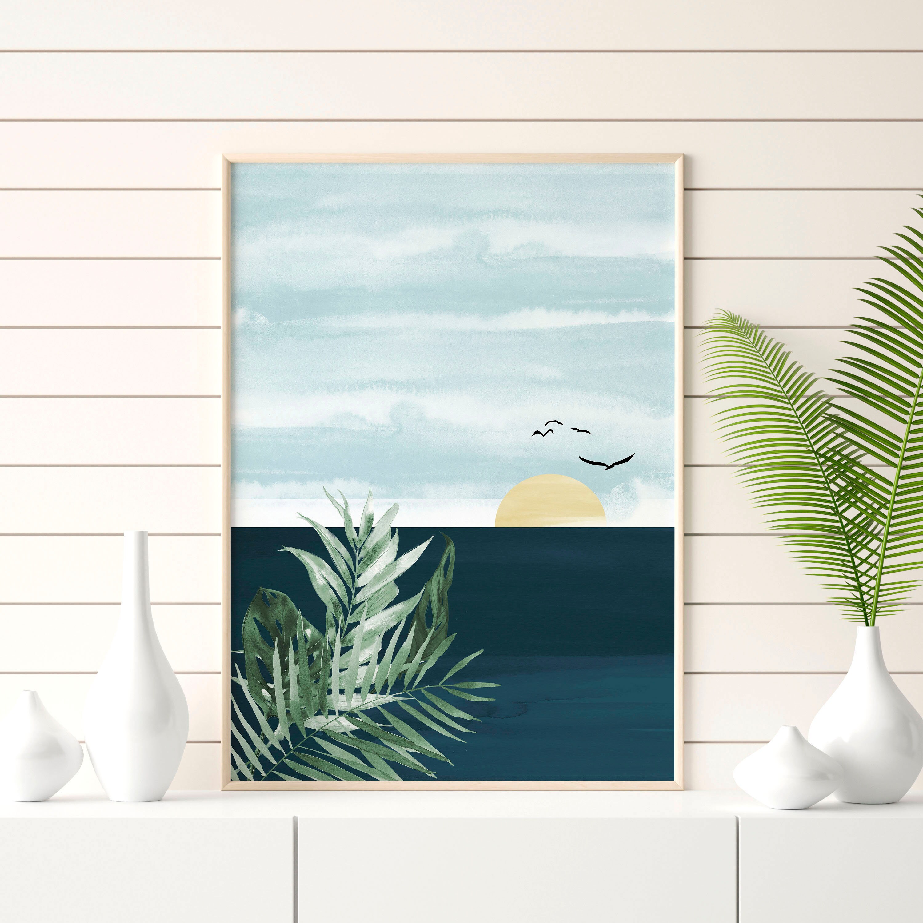 Calming Watercolor Painting Print | Set of 3 Beach Decor Wall Prints ...