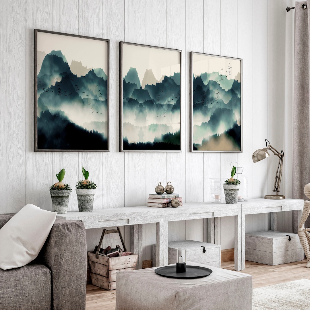 Calming Watercolor Painting Print | Set of 3 Minimalist Wall Prints ...