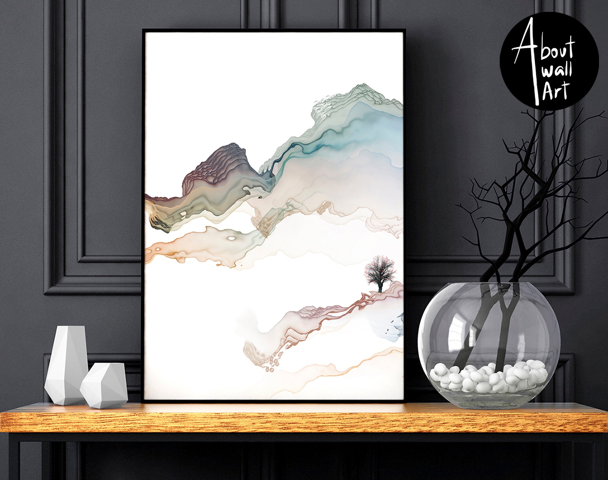 Calming Watercolor Painting Print Set of 3 Minimalist Wall | Etsy