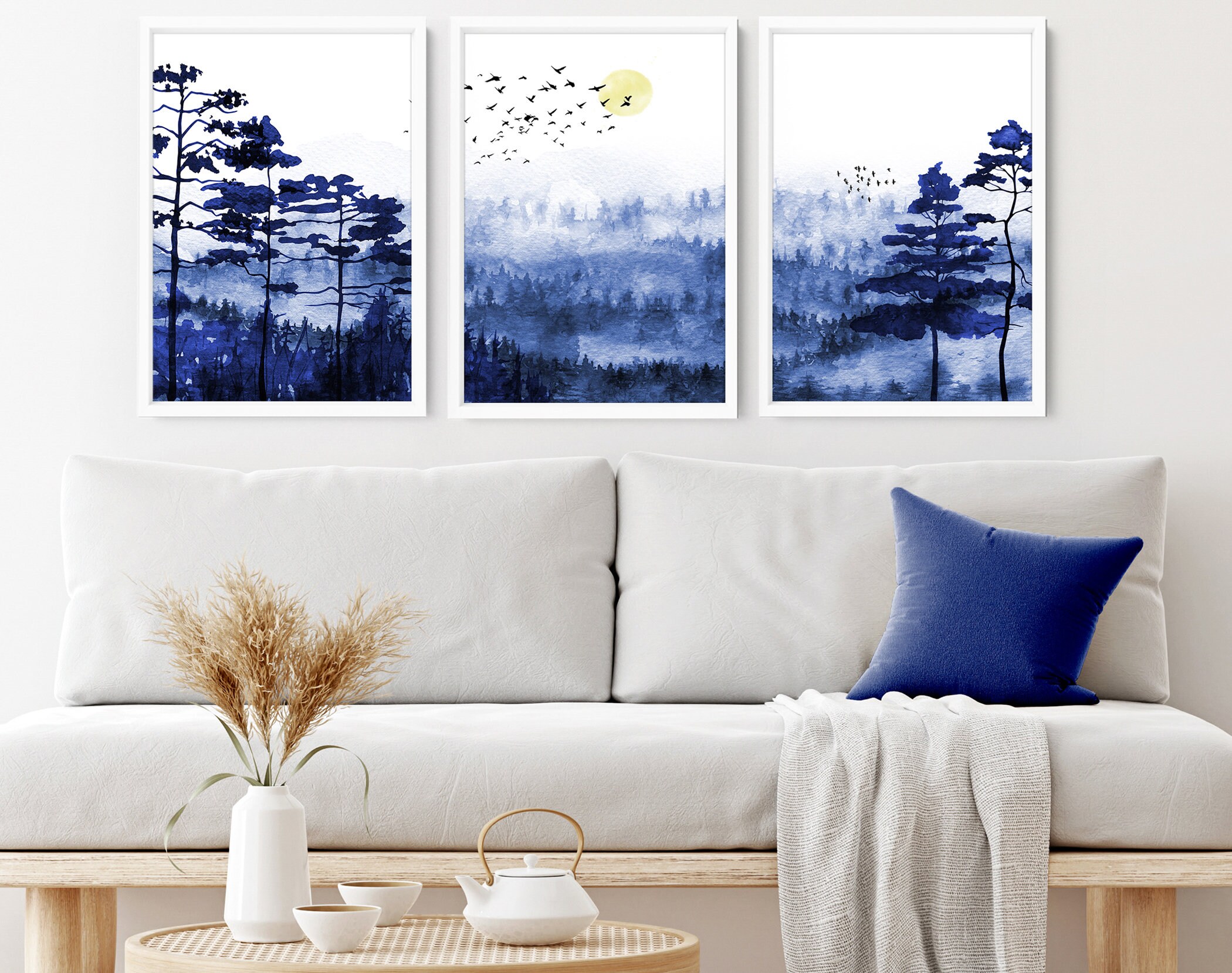Calming Watercolor Painting Print Set of 3 Minimalist Wall | Etsy