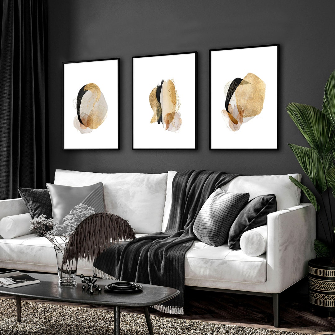 Abstract Modern Framed Wall Art Prints Set of 3 for Living Room, Mid ...