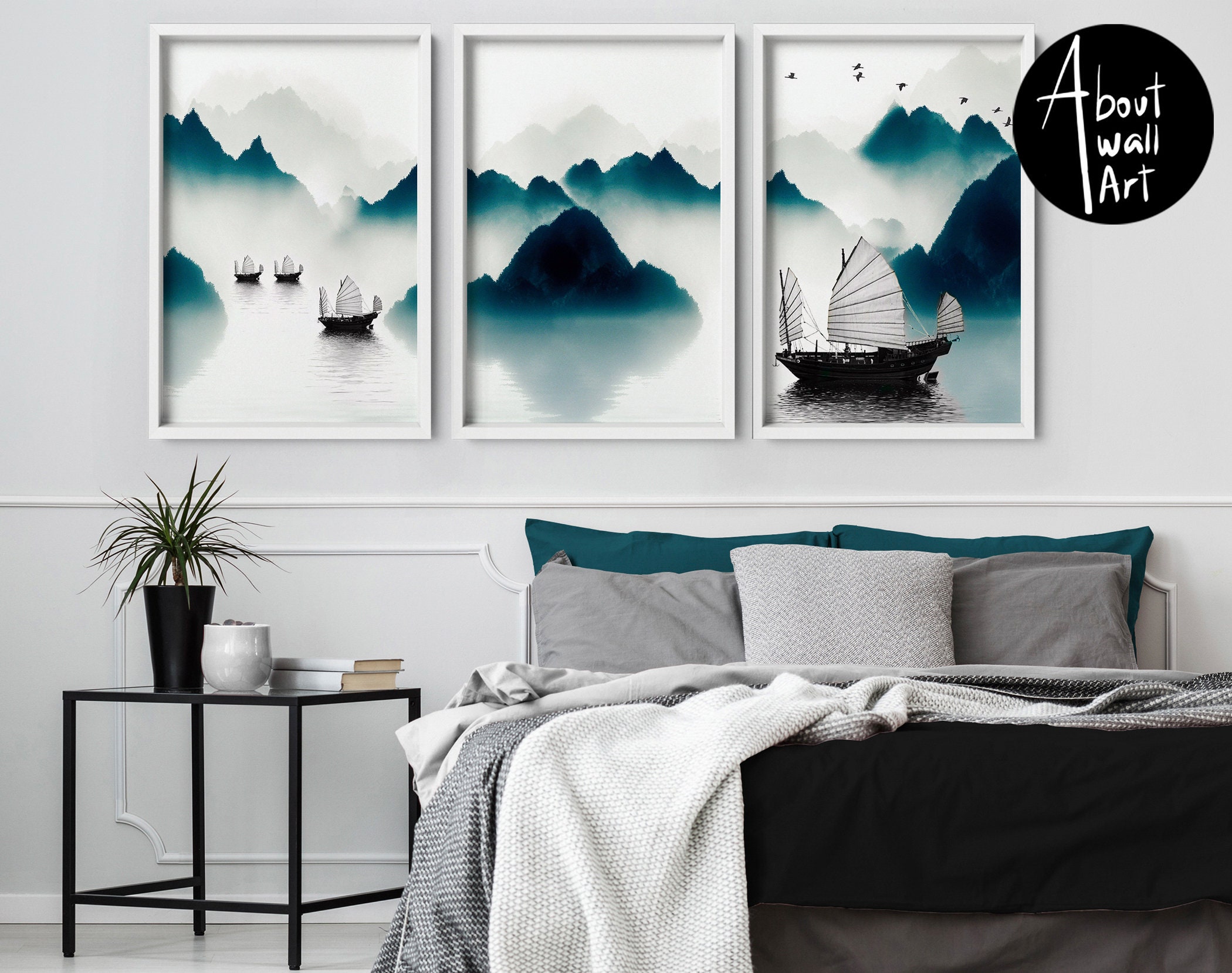 Calming Watercolor Painting Print Set of 3 Minimalist Wall | Etsy