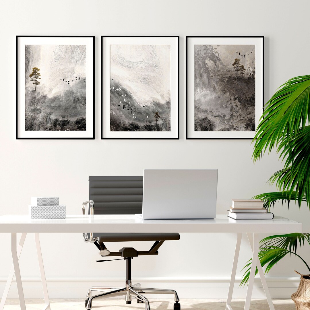 Earth Tone Landscape Painting Set of 3 Framed Wall Art Prints - Etsy