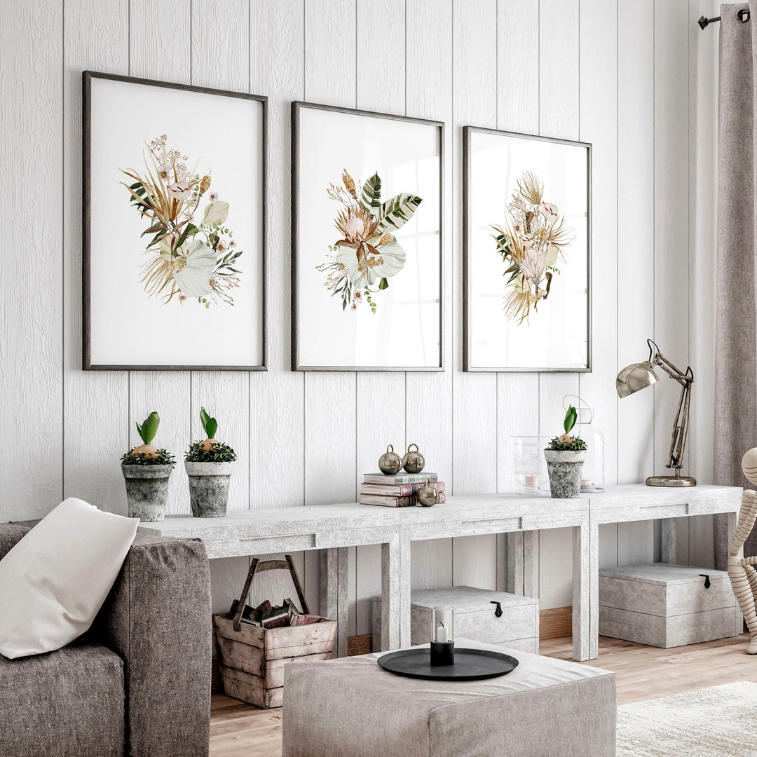 Home Decor Wall Art, Boho Botanical Set of 3 Prints, Living Room Wall ...