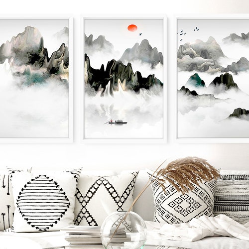 Calming Watercolor Painting Print Set of 3 Minimalist Wall | Etsy