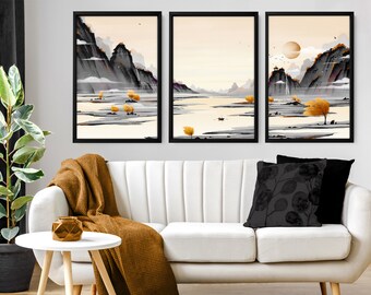 Calming Watercolor Painting Print Set of 3 Minimalist Wall | Etsy