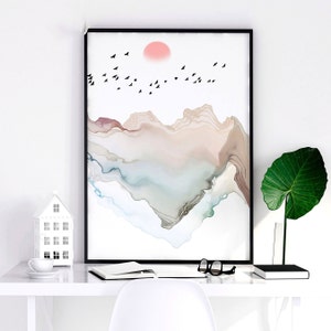 Calming Watercolor Painting Print | Set of 3 Minimalist Wall Prints ...