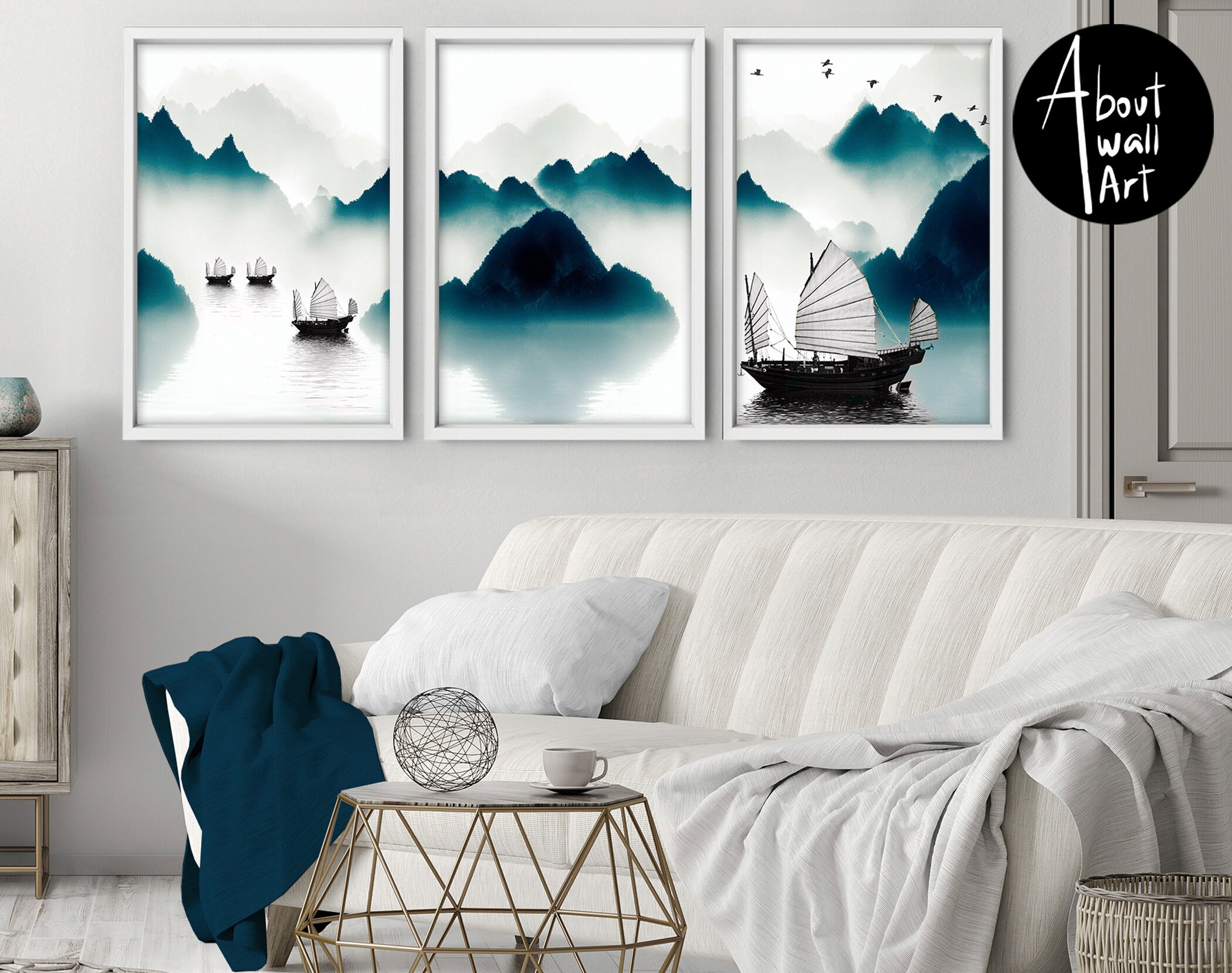 Calming Watercolor Painting Print Set of 3 Minimalist Wall | Etsy