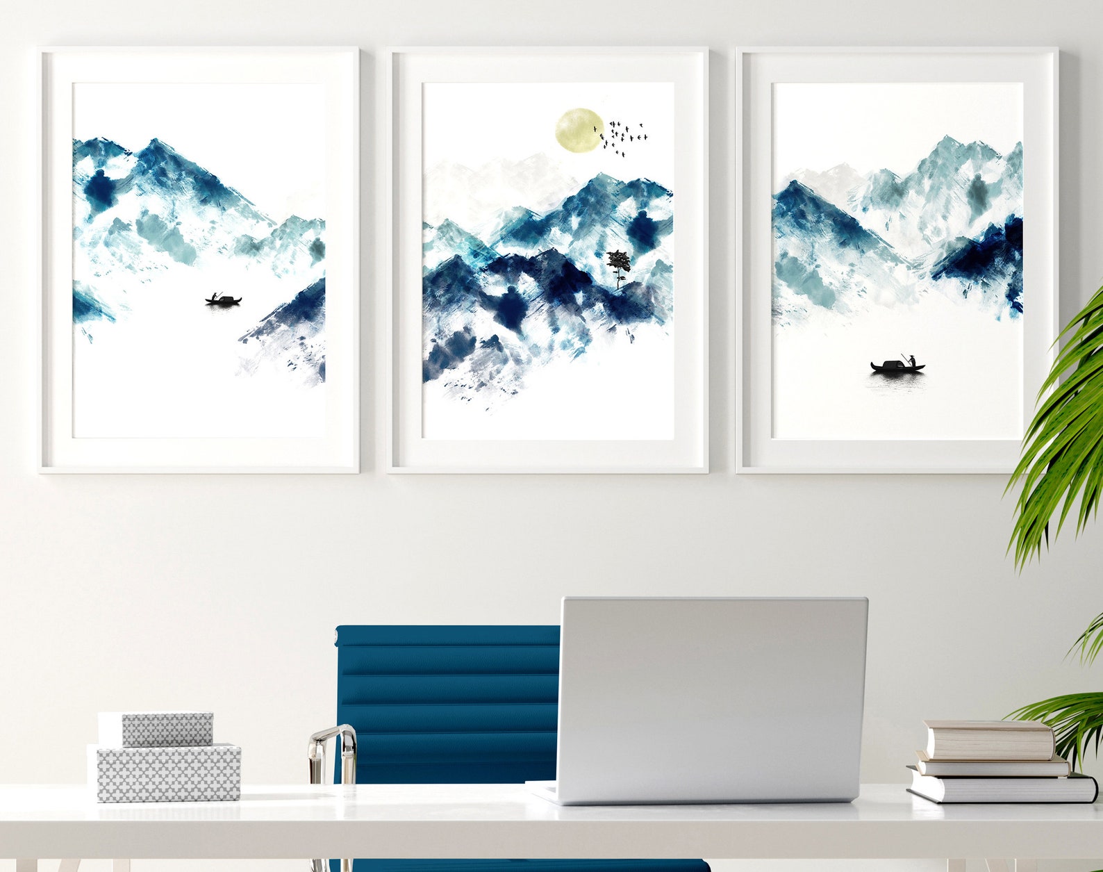 Calming Watercolor Painting Print Set of 3 Minimalist Wall - Etsy