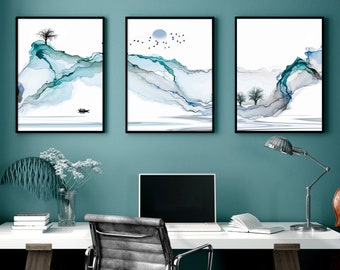 Calming Watercolor Painting Print Set of 3 Minimalist Wall - Etsy