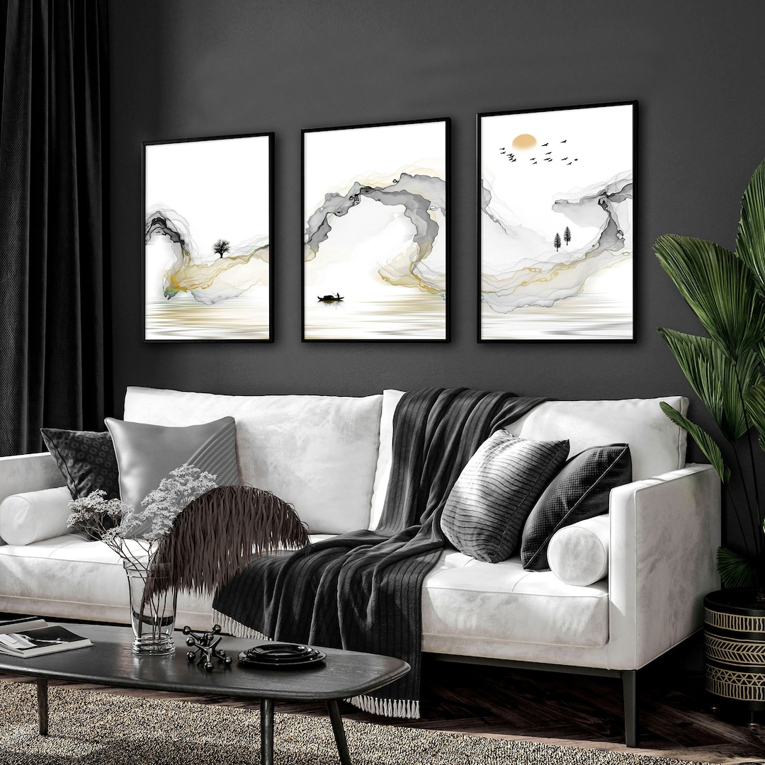 Calming Watercolor Painting Print | Set of 3 Minimalist Wall Prints ...