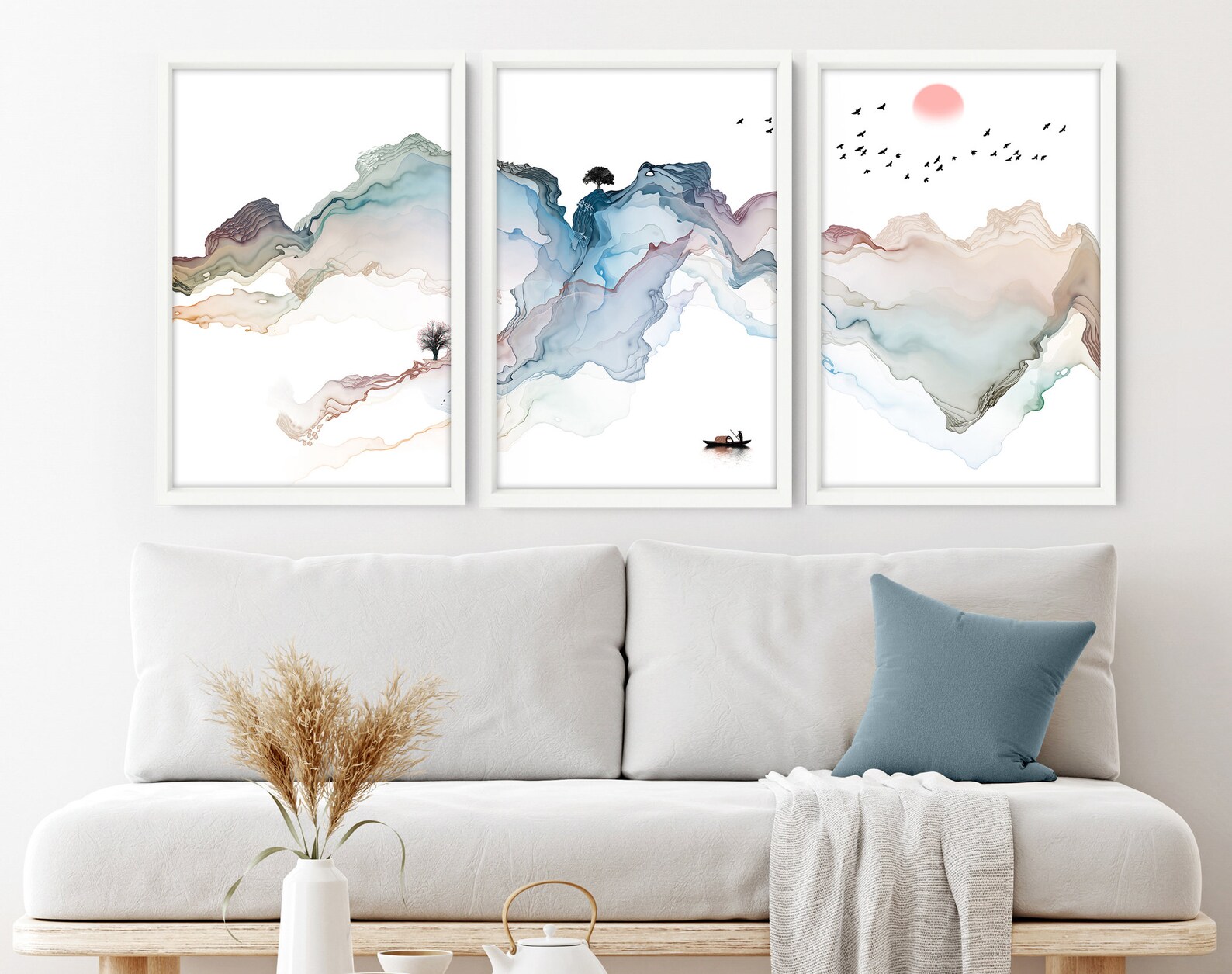 Calming Watercolor Painting Print Set of 3 Minimalist Wall - Etsy