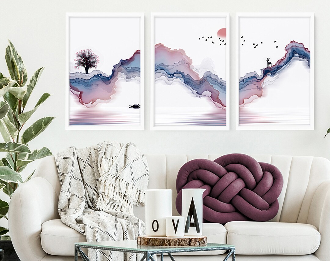Trendy Zen Japanese Landscape Set of 3 Printable Digital Art Prints for ...