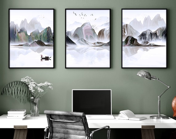 Zen Japanese Sunset Landscape Office Desk Decor for Woman or - Etsy