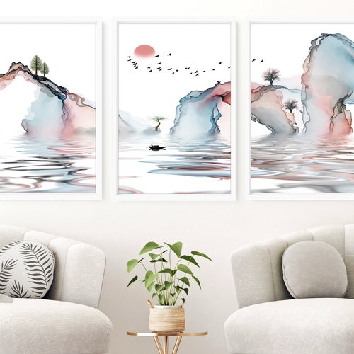 Calming Watercolor Painting Print Set of 3 Minimalist Wall - Etsy