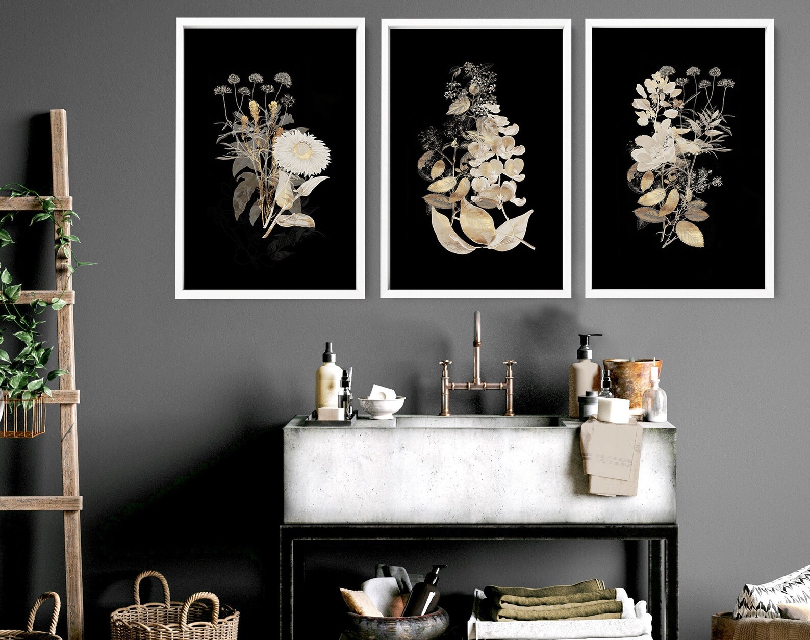 Trendy Dark Floral Framed Set of 3 Wall Art Prints for a - Etsy