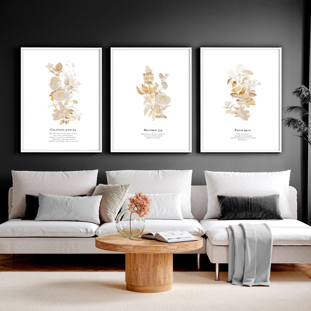 Gold Moderne botanische Bibel Vers Wand Kunst Drucke, 3er-Set Bibel ...